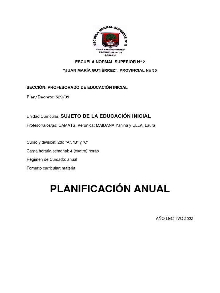 INICIAL 2ABC Sujeto de La Educacion Inicial PLA 2022 | PDF | Educación de la primera infancia ...