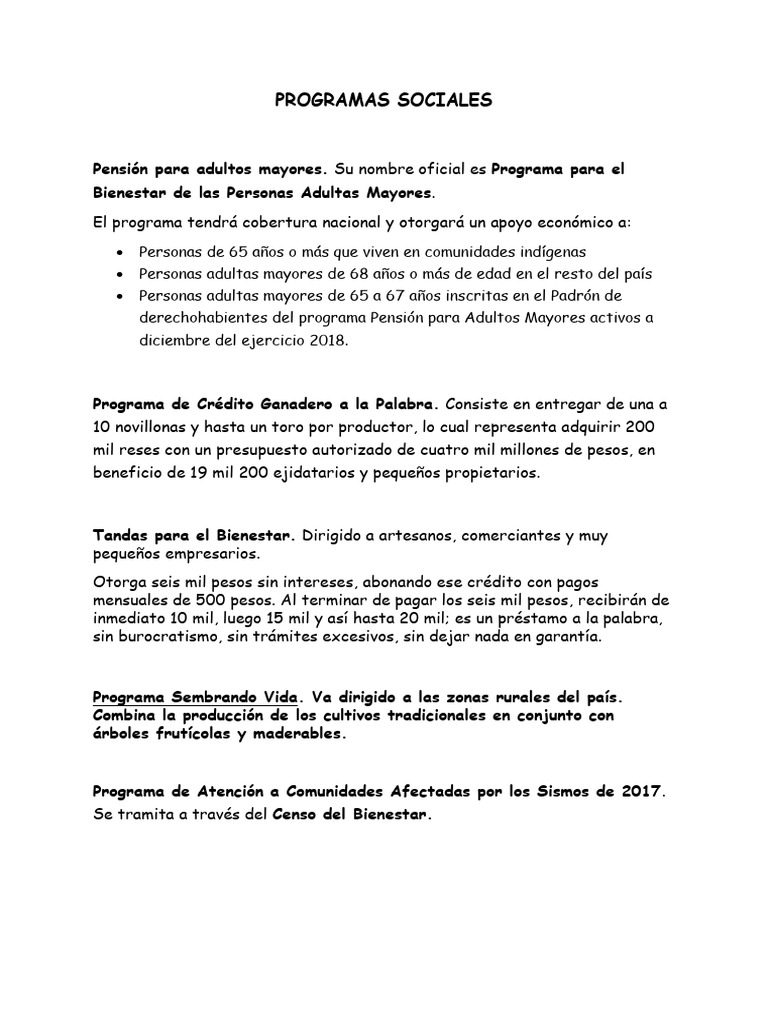Programas Sociales | PDF | Economias