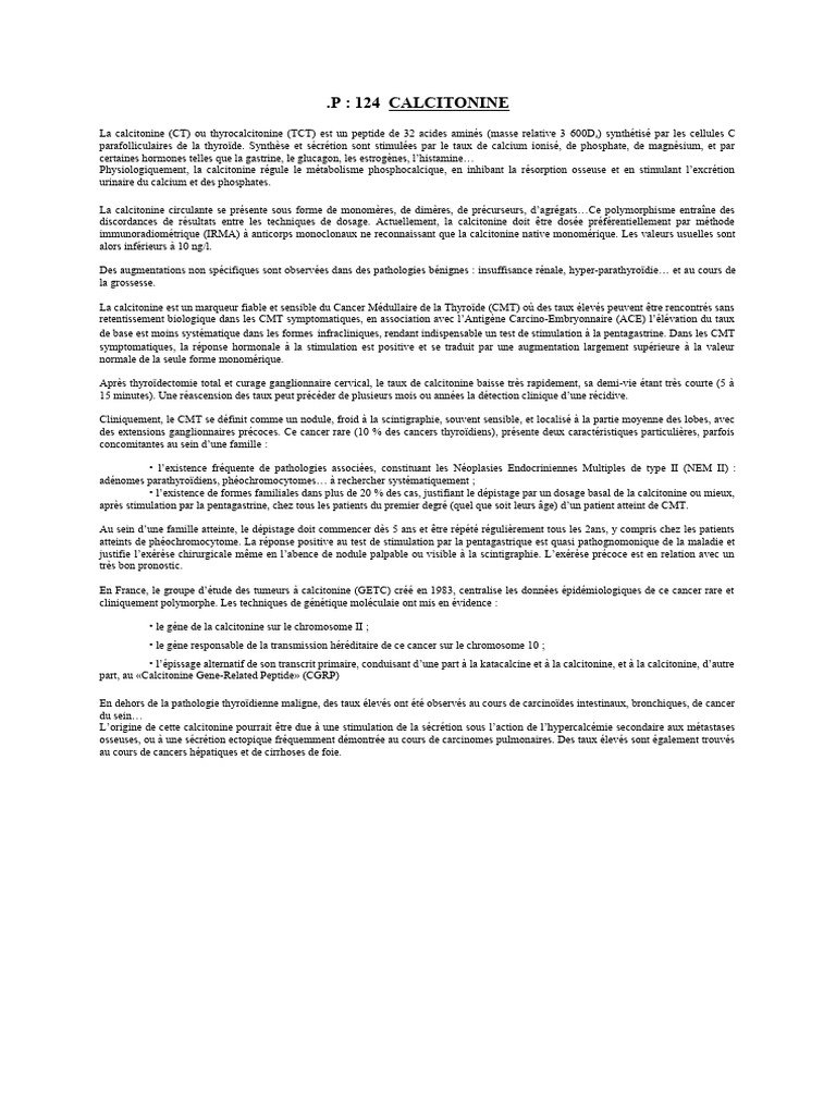 Rôle et dosage de la calcitonine | PDF | Calcium