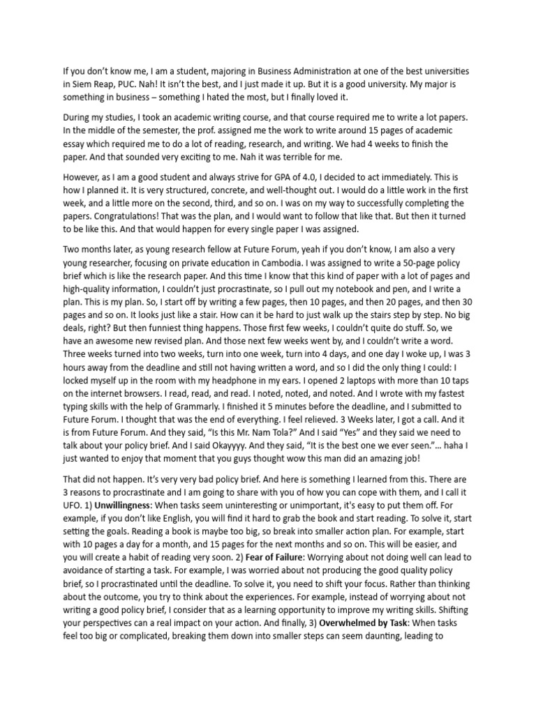 Speech | PDF | Procrastination | Professional Skills