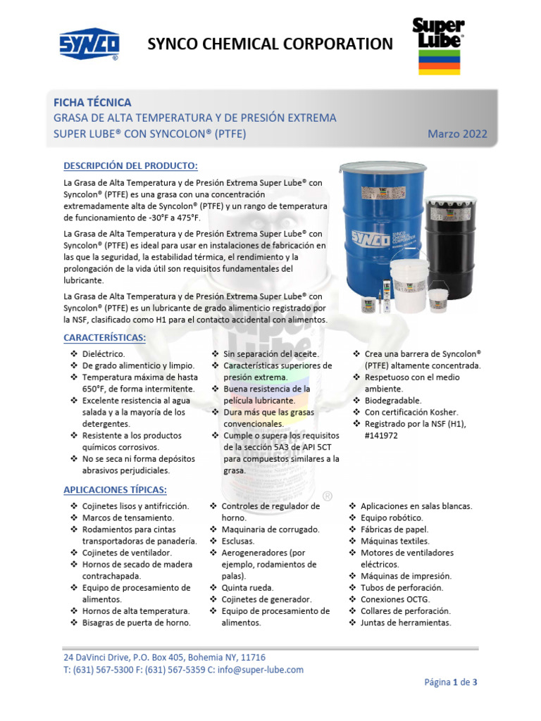 TDS_High_Temperature_Extreme_Pressure_Grease_Spanish | PDF | Rodamiento (Mecánico) | Lubricante