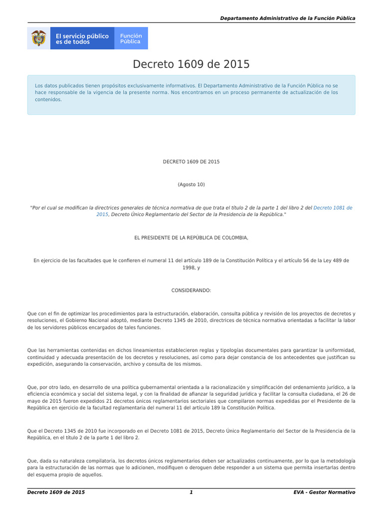Decreto - 1609 - de - 2015 Directrices Generales de Técnica Normativa ...