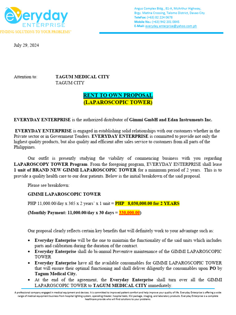 Tagum Medical City Rent To Own Proposal Lap Tower | PDF | Hospital ...
