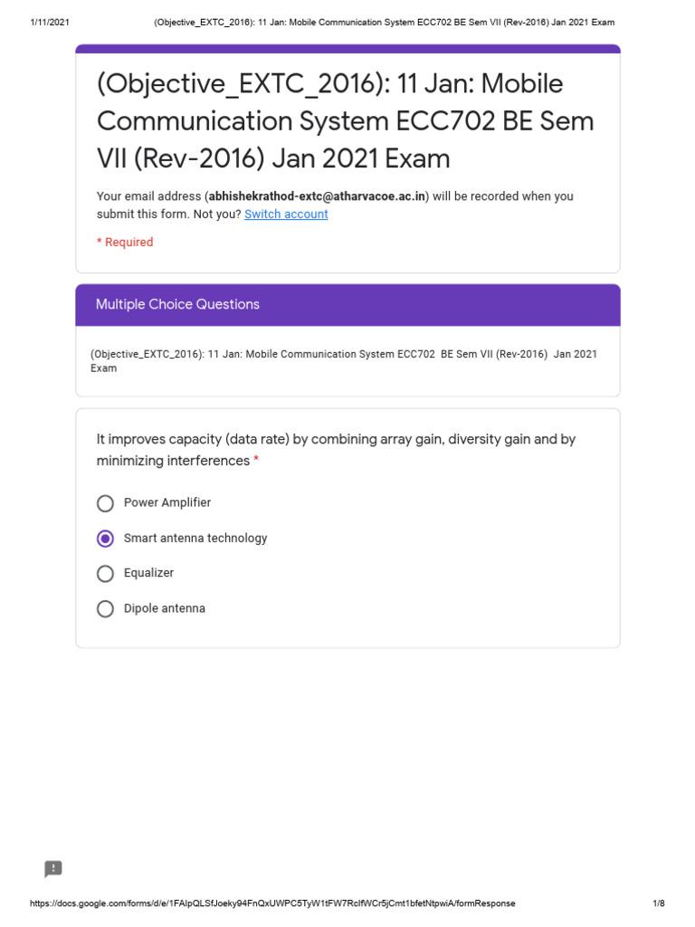(Objective - EXTC - 2016) - 11 Jan - Mobile Communication System ECC702 BE Sem VII (Rev-2016 ...