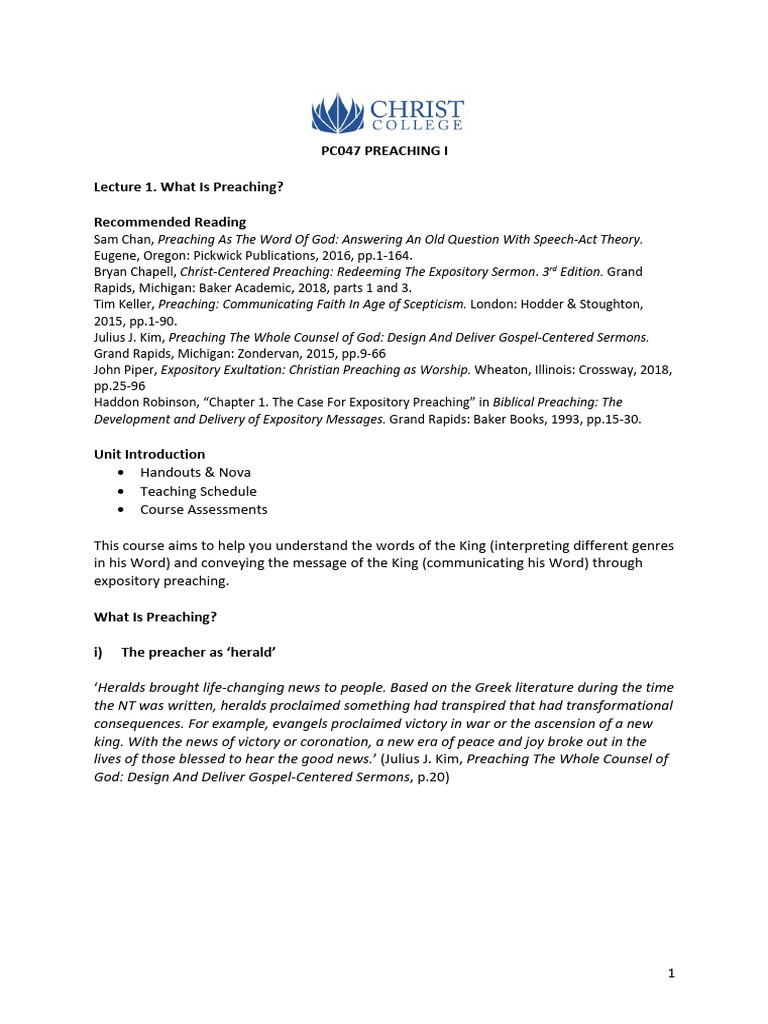Lecture 1 - What Is Preaching Outline (1) | Download Free PDF ...