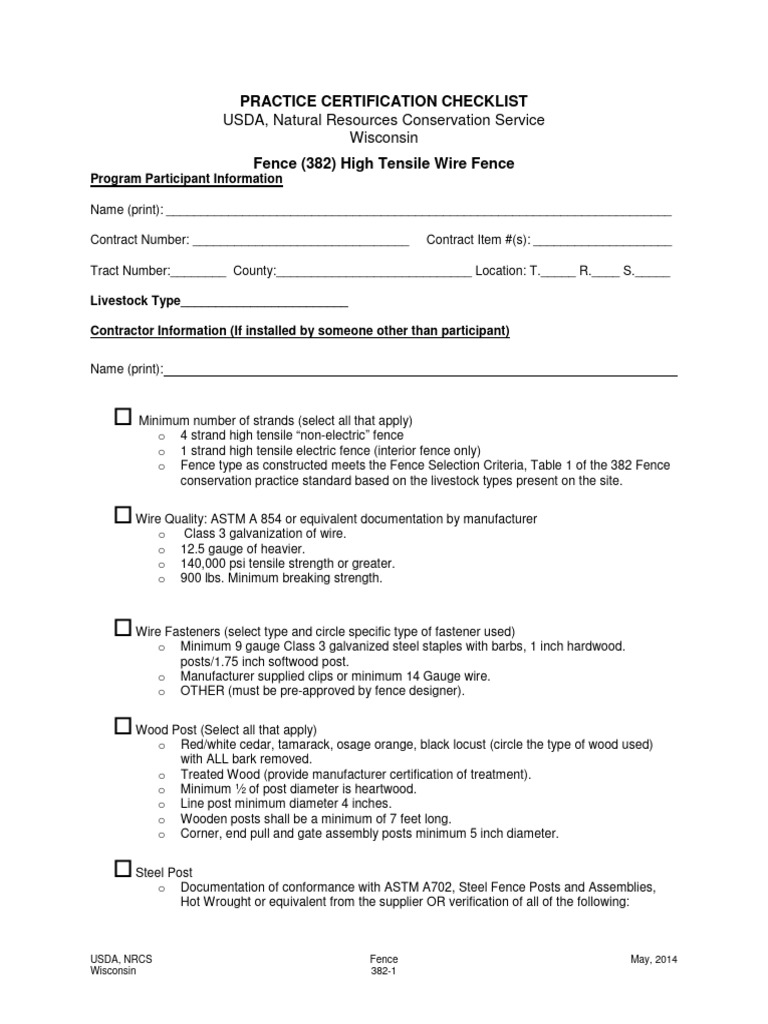 12 - 382 - WI - GD - Fence-Checklist - High - Tensile - Fence - 2014 ...