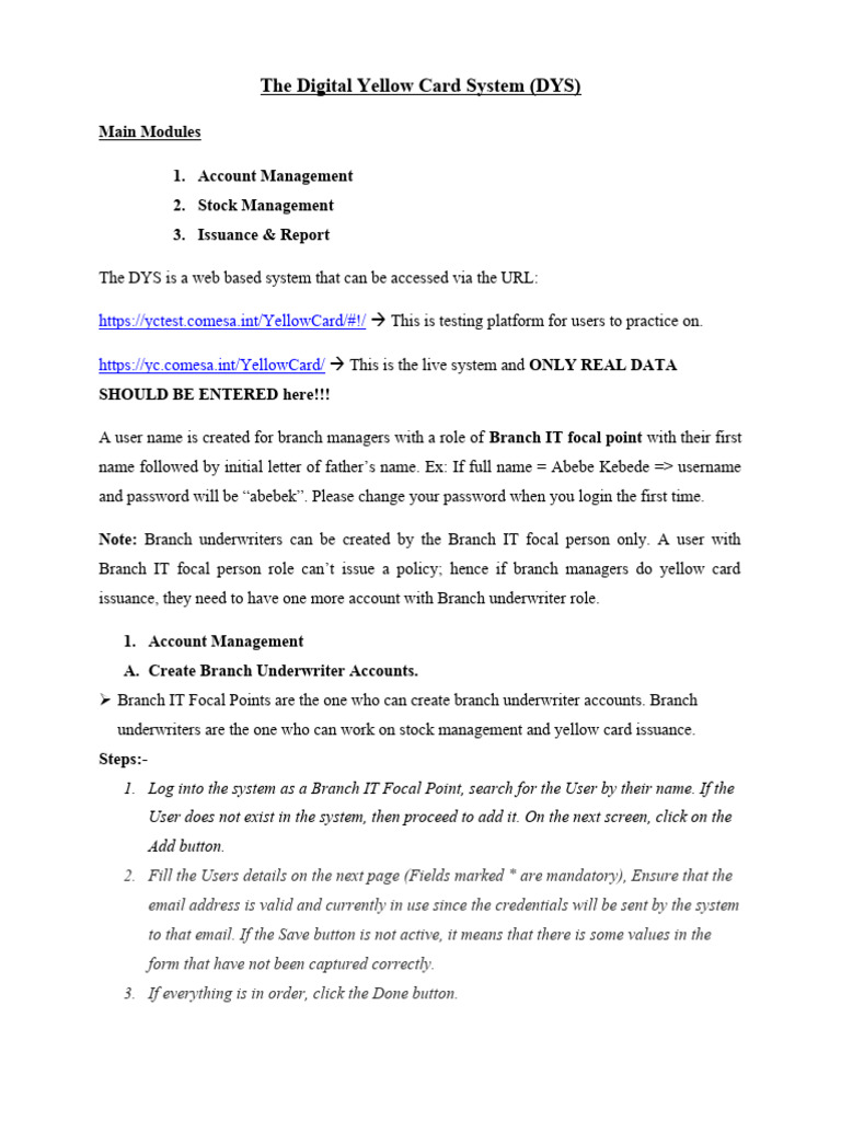 Digital Yellow Card System Guide | PDF | Login | User (Computing)