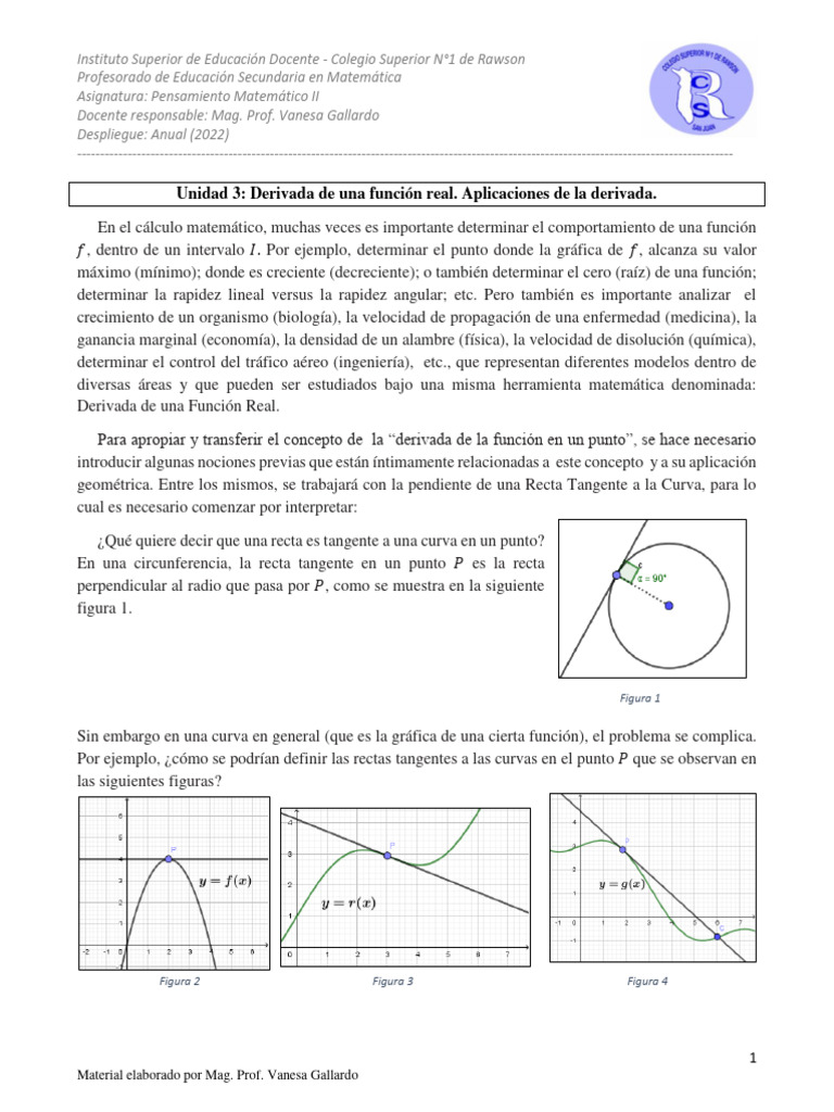 Unidad 3 - Derivada de Una Funcion Real. Aplicaciones de La Derivada | PDF | Derivado | Tangente