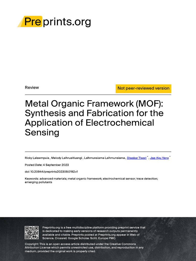 Metal Organic Framework MOF Synthesis and Fabricat | PDF | Redox ...