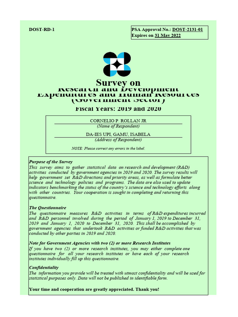 IES Government R & D Questionnaire | PDF | Expense | Research And ...