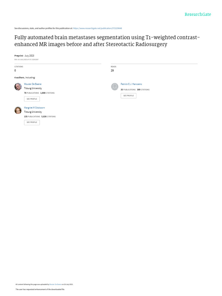 Fully Automated Brain Metastases Segmentation Usin | PDF | Magnetic ...