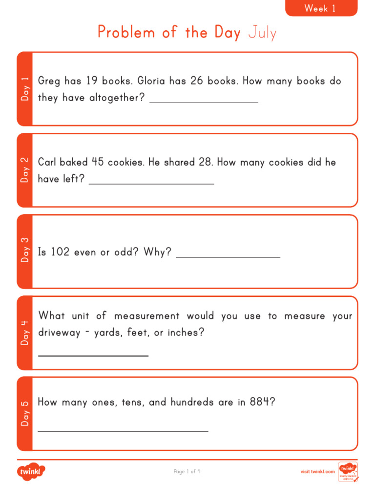 Second Grade Math Problems July | PDF | Mathematics