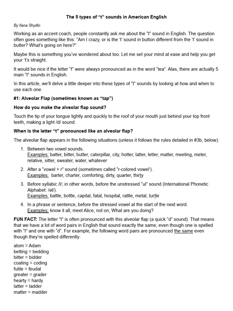 The 5 Types of T Sounds in American English | PDF | Linguistics | Phonetics