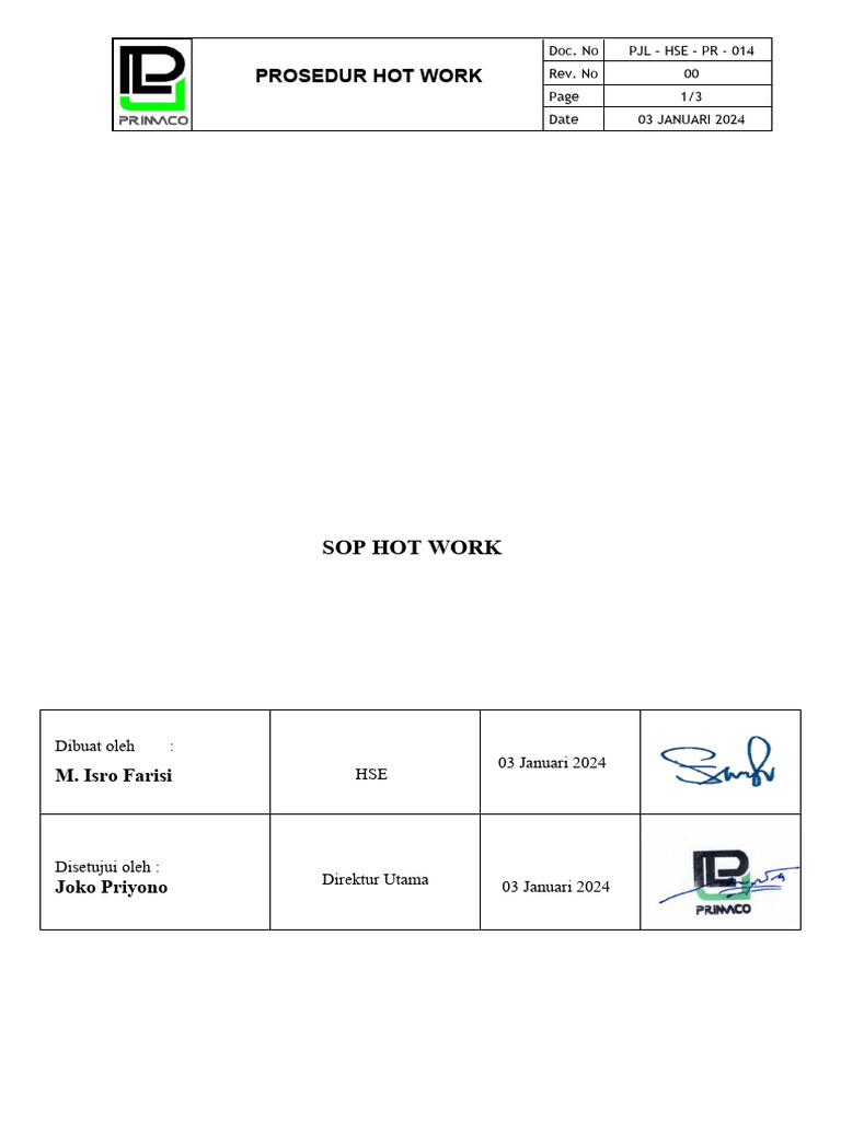 PR-014-Prosedur Bekerja Dengan Api | PDF