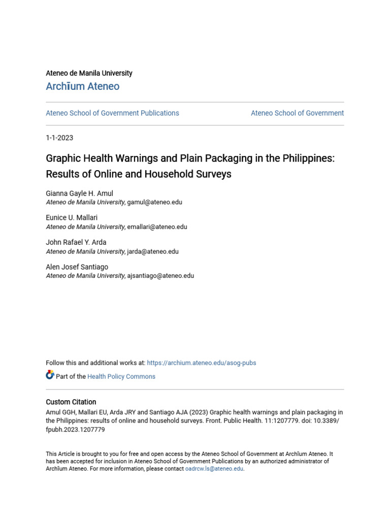 Graphic Health Warnings and Plain Packaging in The Philippines: Results ...