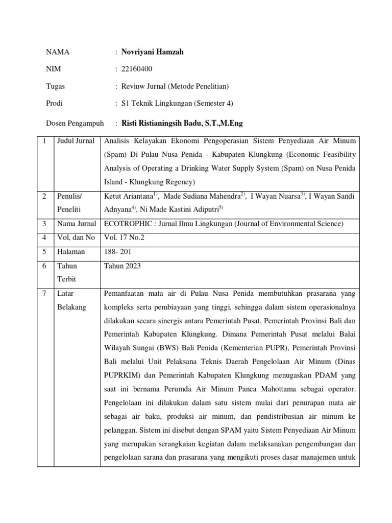 Kelayakan Ekonomi SPAM Nusa Penida | PDF | Sains & Matematika ...