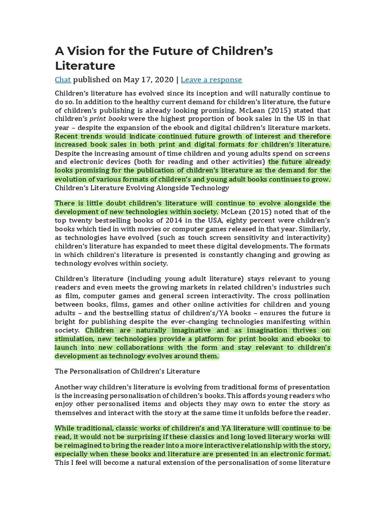 A Vision For The Future of Children | PDF | Books | Children's Literature
