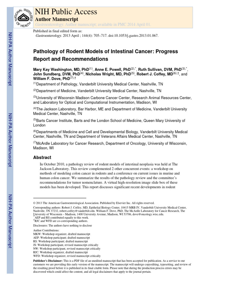 Pathology of Rodent Models of Intestinal Cancer | PDF ...