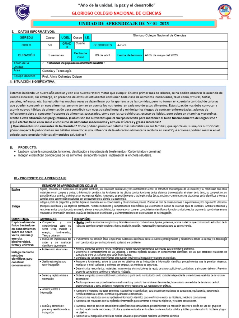 UNIDAD DE APRENDIZAJE 1-2023-4to CyT | PDF | Investigación cuantitativa | Organismos