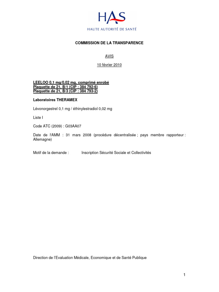Leeloo - ct-7389 | PDF | Pilule combinée | Contraception