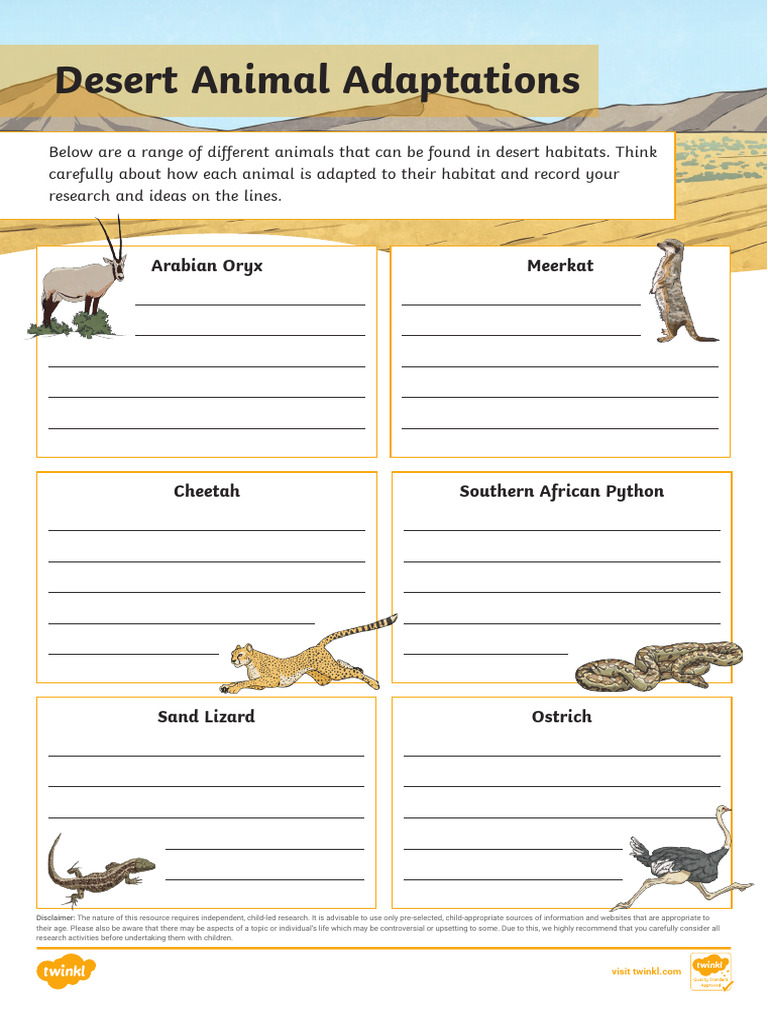 T SC 1666883183 Desert Animal Adaptations Activity Sheet Ver 1 | PDF