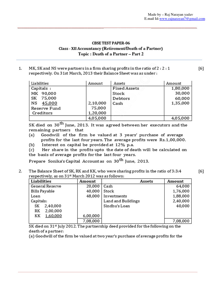 test paper 6 | Download Free PDF | Balance Sheet | Goodwill (Accounting)