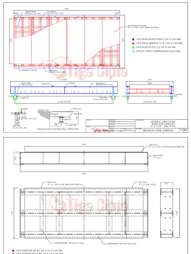 Drawing Jembatan Timbang 9 X 3 M - 60 Ton | PDF
