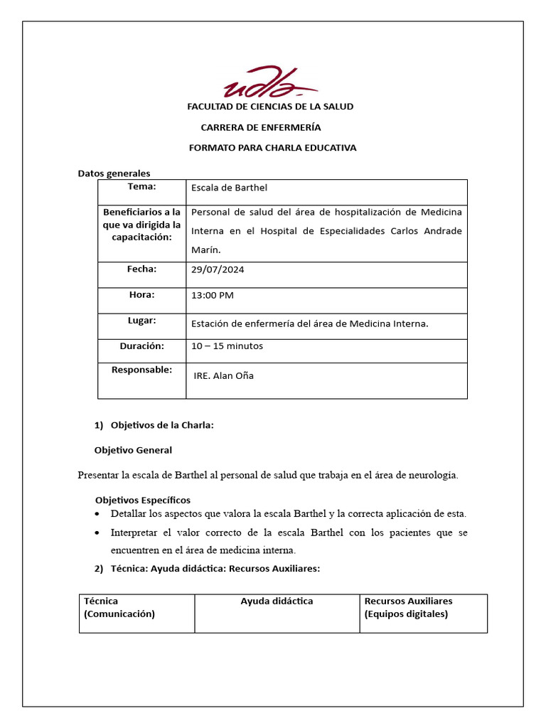 Charla sobre la Escala de Barthel | PDF | Hospital | Medicina