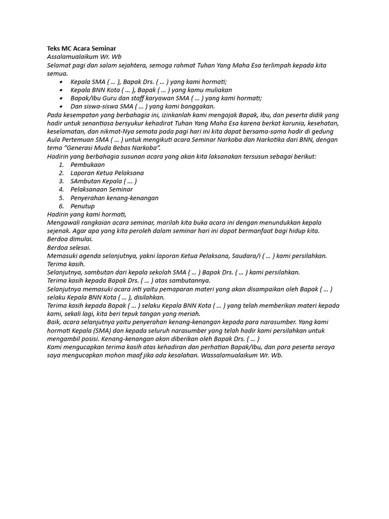 Teks MC Acara Seminar | PDF