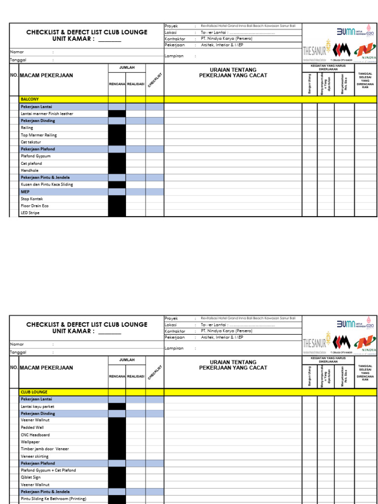 Club Lounge Defect List | PDF