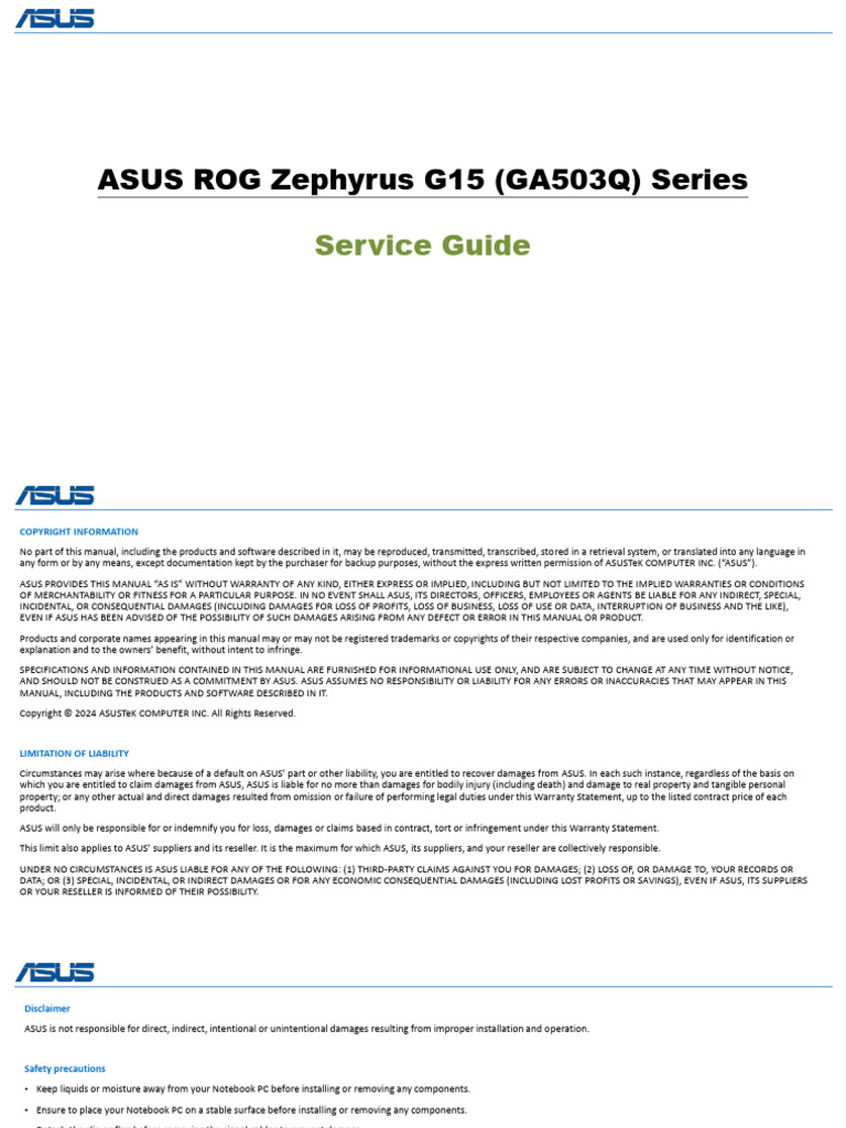 GA503Q Service Guide V1.9 - NR-R2R | PDF | Damages | Laptop