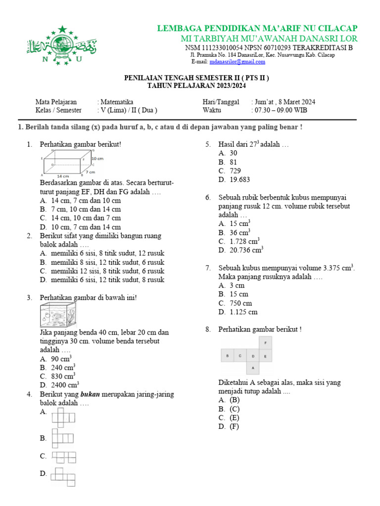 PTS MTK KLS 5 Semester 2 | PDF