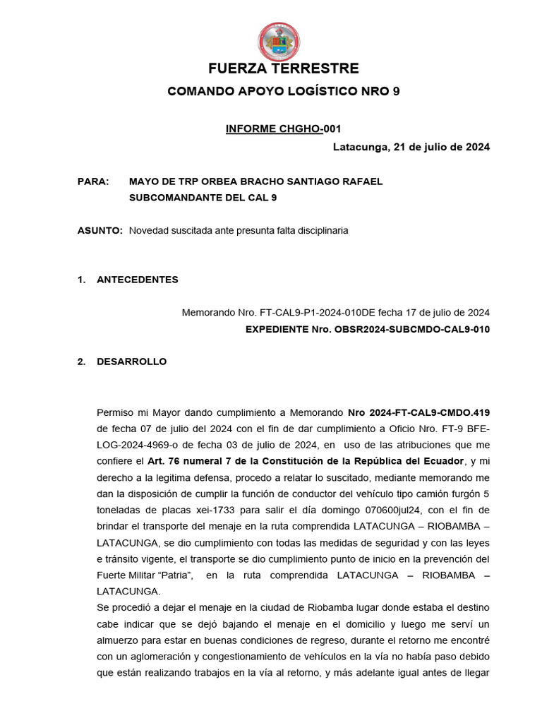 Informe Caso Cbos Chicaiza Guachi Hector Oswaldo | PDF