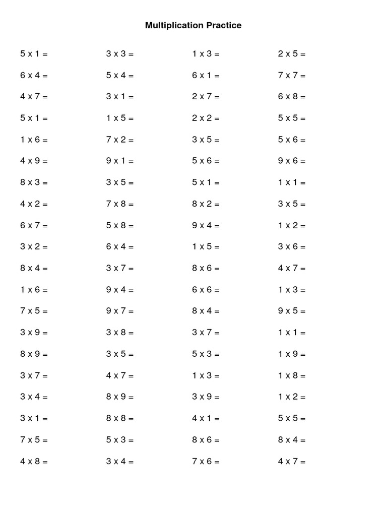 Multiplication Practice No Border No Margin Larger Font | PDF
