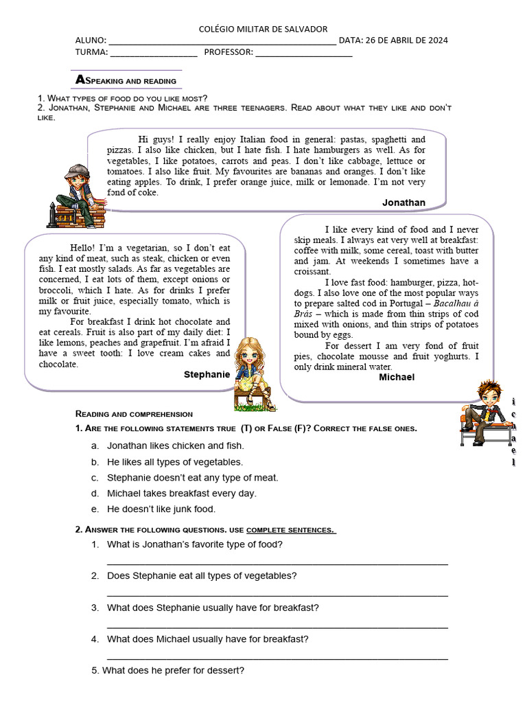 Food Preferences and Comprehension Exercise | PDF | Foods | Fruit