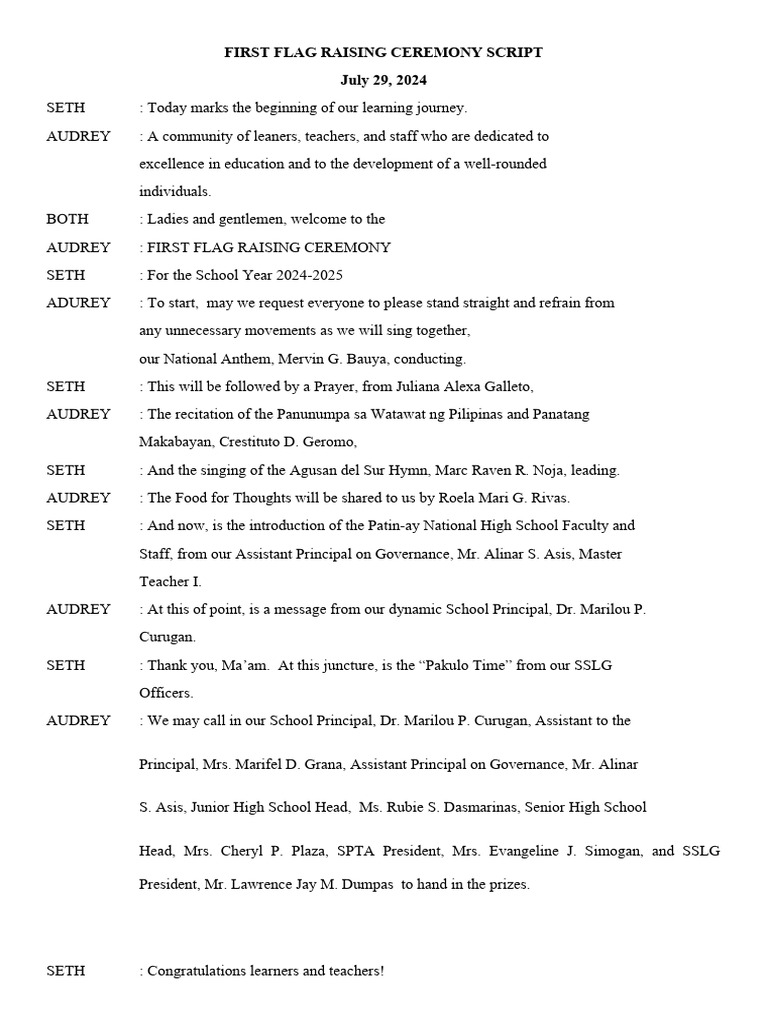 FIRST FLAG RAISING CEREMONY SCRIPT Final | PDF
