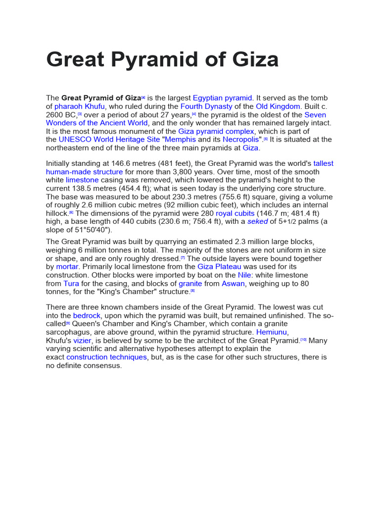 The Great Pyramid of Giza in Egypt | PDF | Egyptian Pyramids | Ancient ...