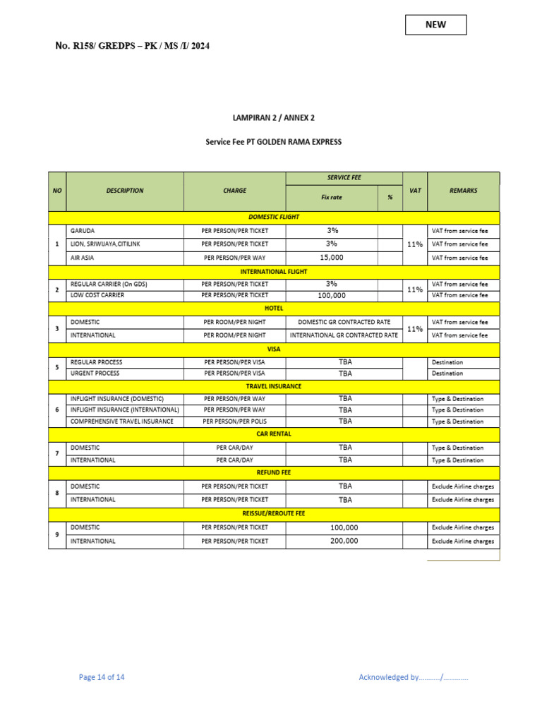 Service Fee List Golden Rama | PDF | Fee | Airlines