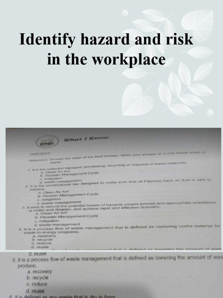 Identify hazard and risk in the workplace | PDF | Waste | Emergency ...