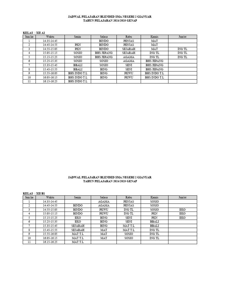 2425 Jadwal Blended | PDF