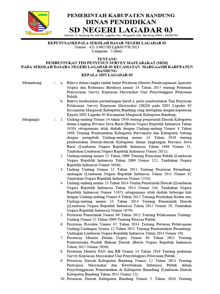 Contoh SK Tim Penyusun SKM 2023 | PDF