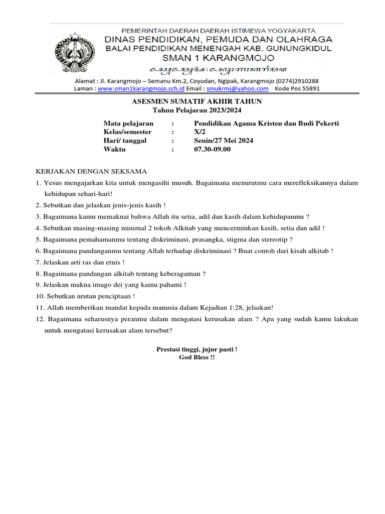 Soal ASAT 2024 Semester 2 | PDF