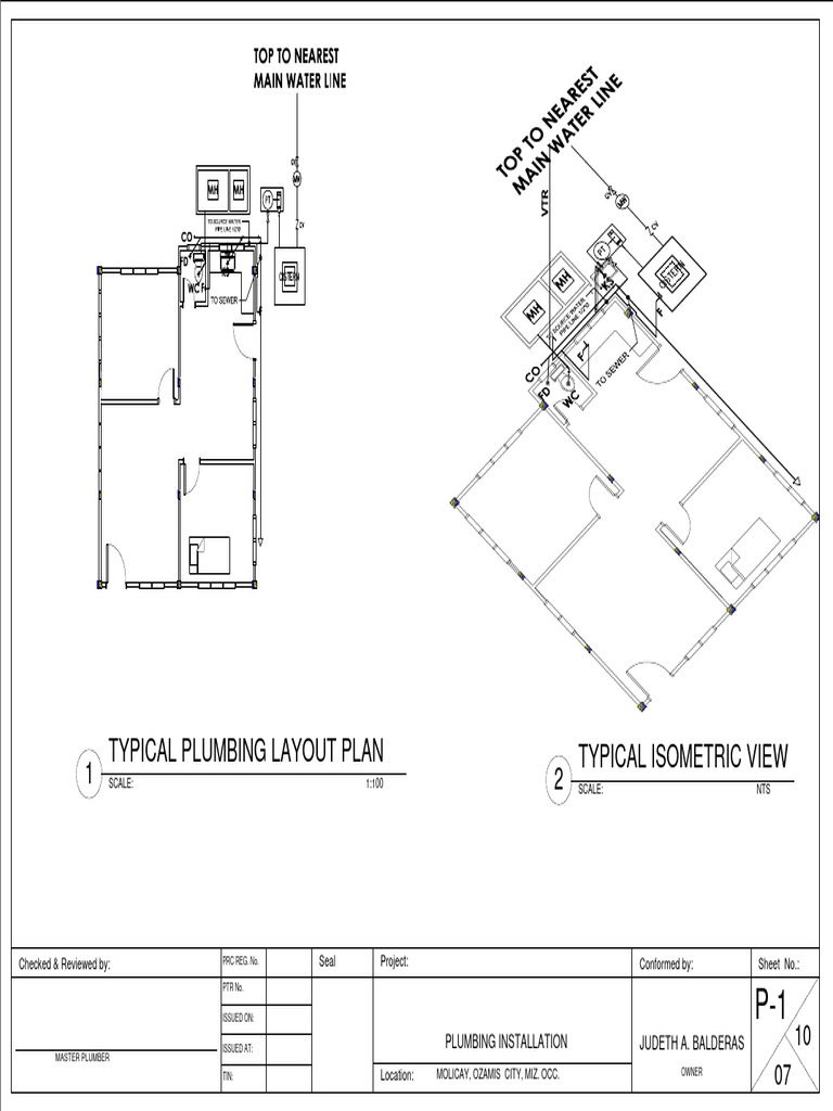 Top To Nearest Main Water Line: Typical Plumbing Layout Plan 1 Typical Isometric View 2 | PDF ...