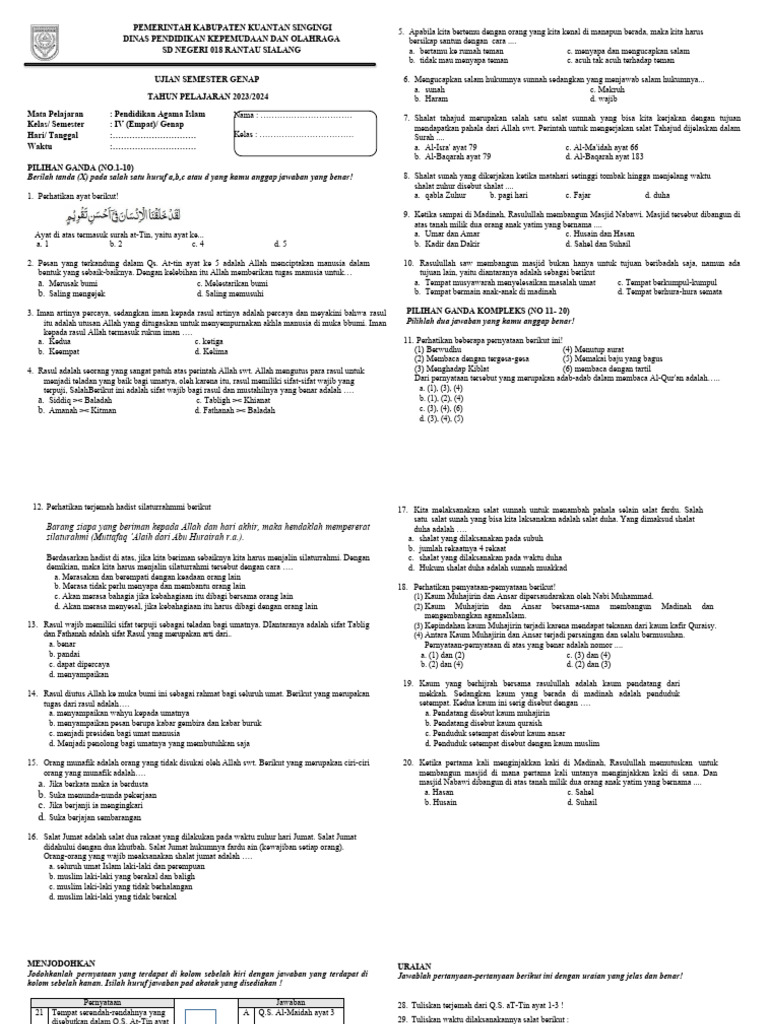 Naskah Soal Pai Kls 4 Genap | PDF