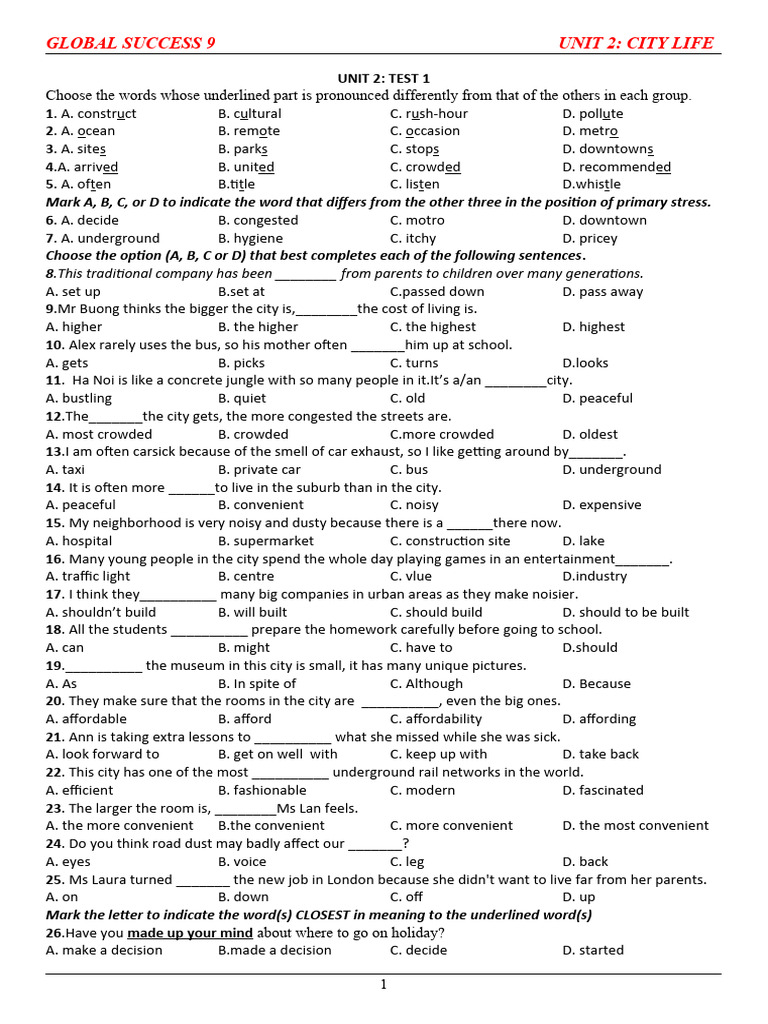 Bài Tập Bổ Trợ Global Success 9 UNIT 2 (PRACTICE TEST) | PDF | Cost Of ...