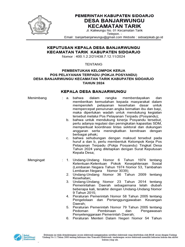 SK Pokja Posyandu Ds. Banjarwungu 2024 | PDF