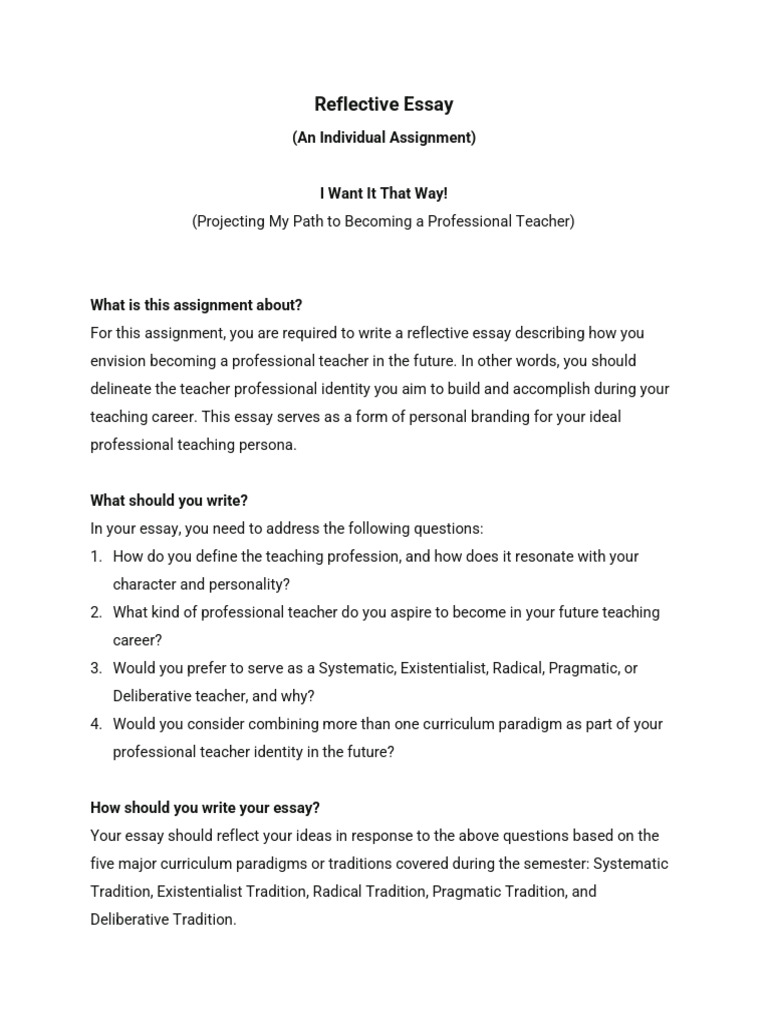 Reflective Essay - Individual Assignment - Essay and Video | PDF ...