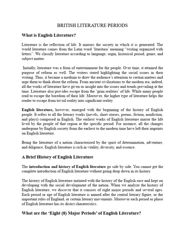 British Literature Periods | PDF | Victorian Literature | English ...