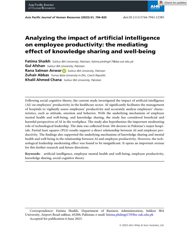 Analyzing The Impact of Artificial Intelligence On Employee ... Analyzing The Impact of Artificial Intelligence On Employee ...