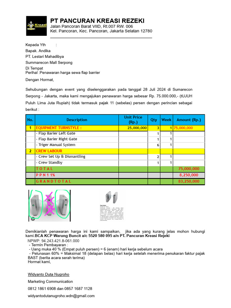 Draft Template Surat Penawaran Sewa Alat Berat | PDF